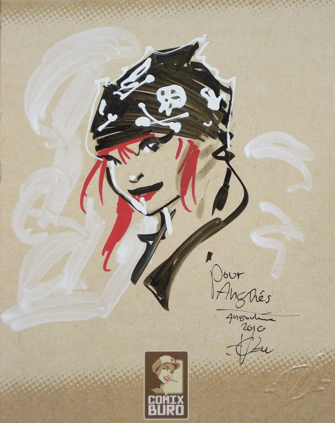Pin up pirate sur le sketchbook d'Olivier Vatine - Dédicace