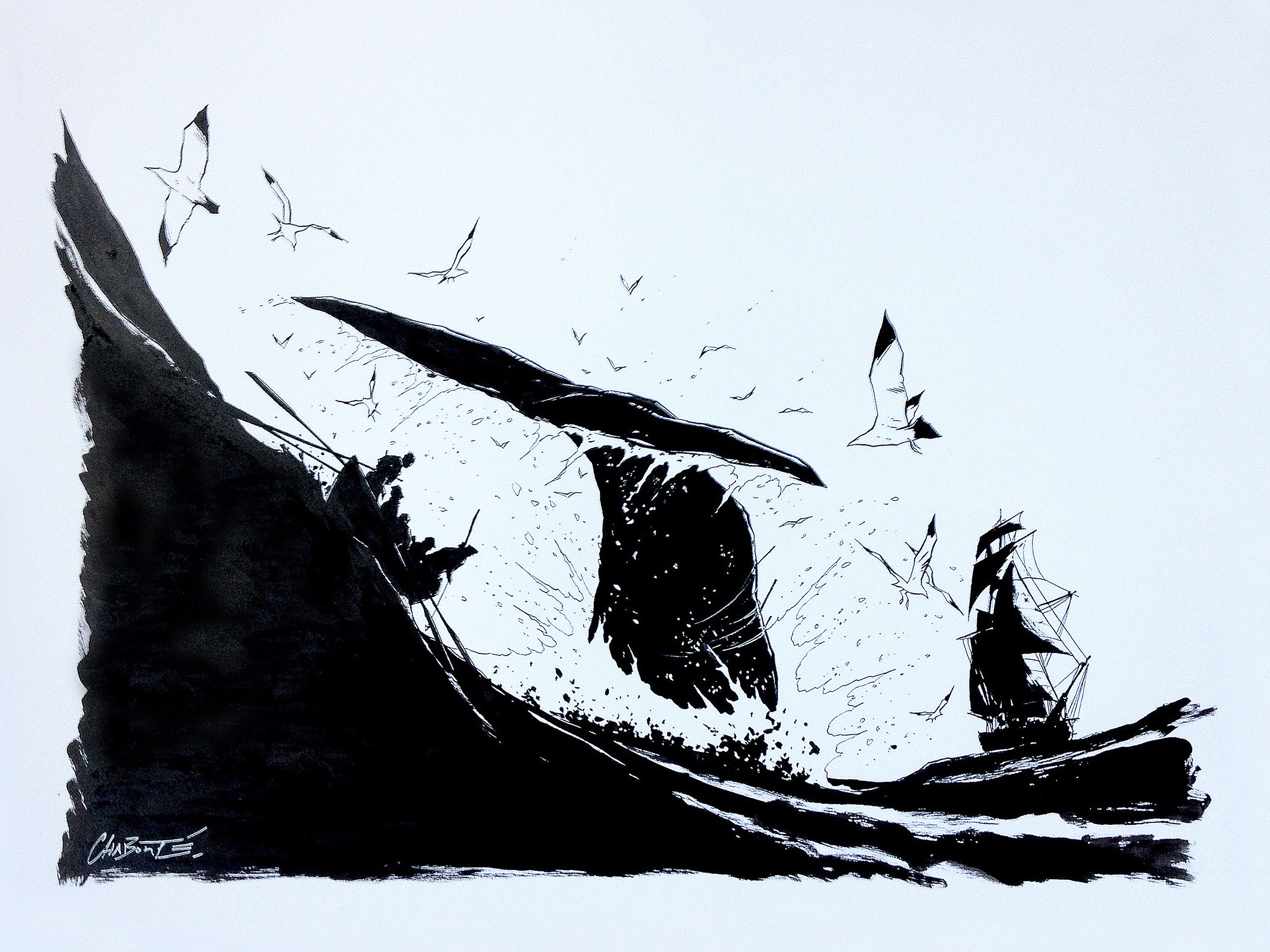 Chasse à la baleine by Christophe Chabouté - Illustration