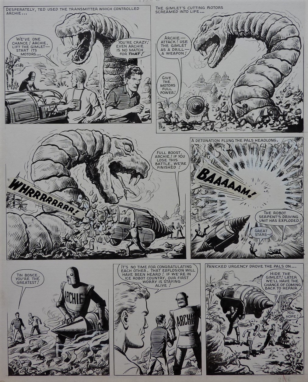 Ted Kearon, Robot Archie - " And The Jungle Menace " - Planche originale