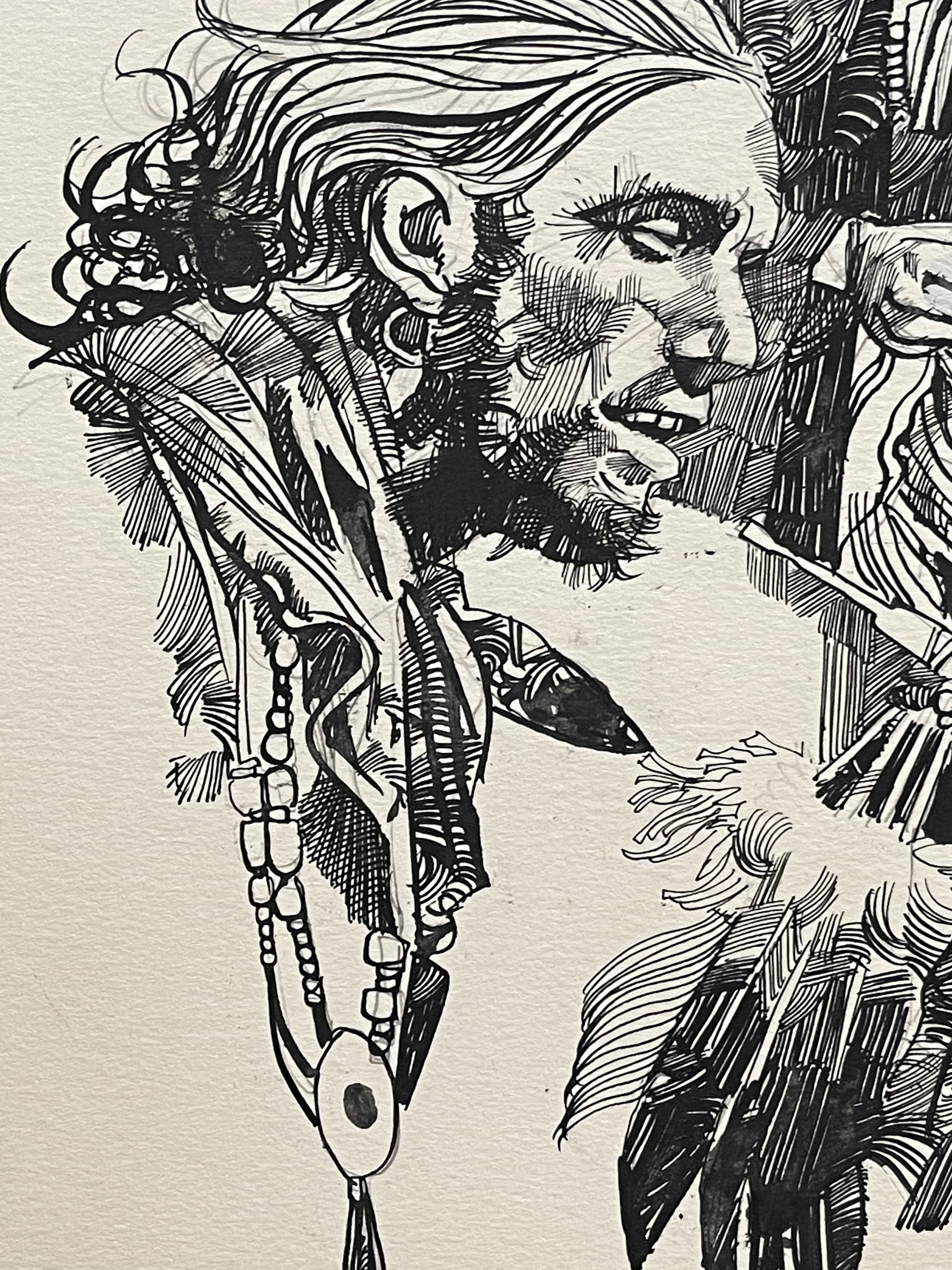 Sergio Toppi - Indigenous Peace Pipe - 1980s - Illustration originale