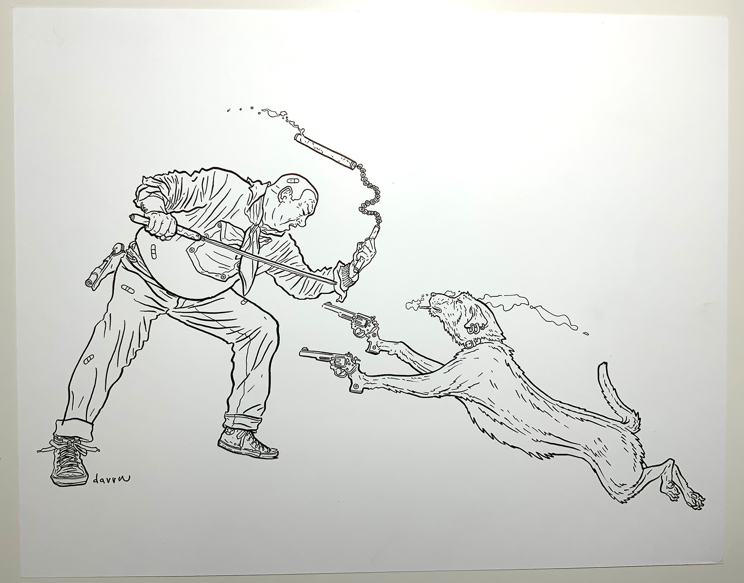Geof Darrow, Shaolin Cowboy vs. Smoking Dog - Illustration originale
