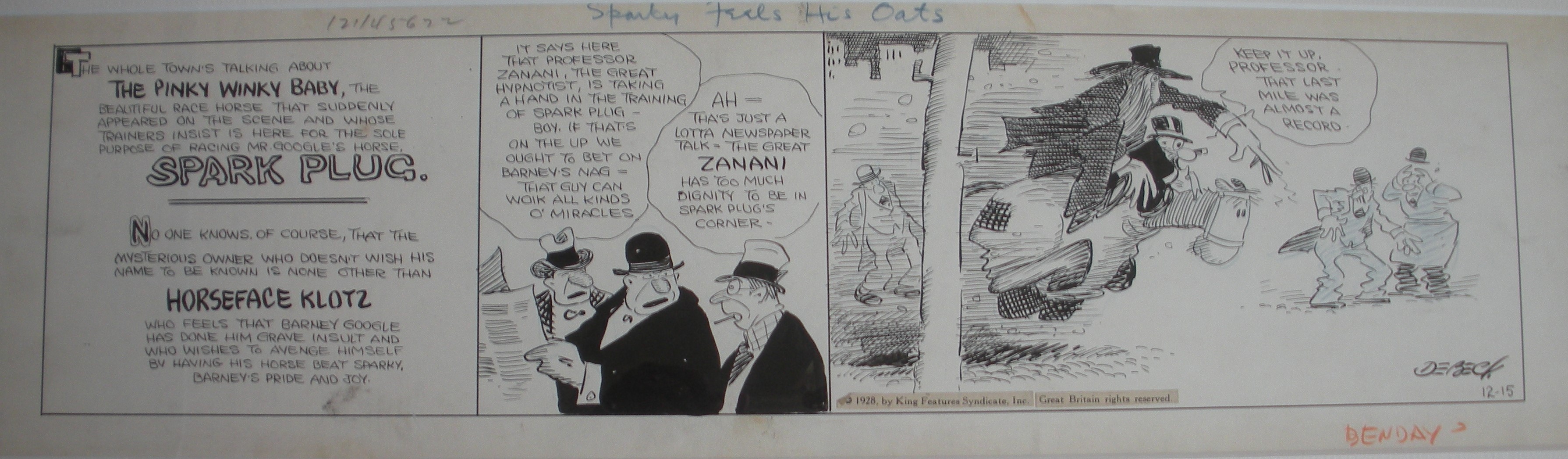 Billy DeBeck, Barney Google - Sparky Plug, 1928 - Planche originale