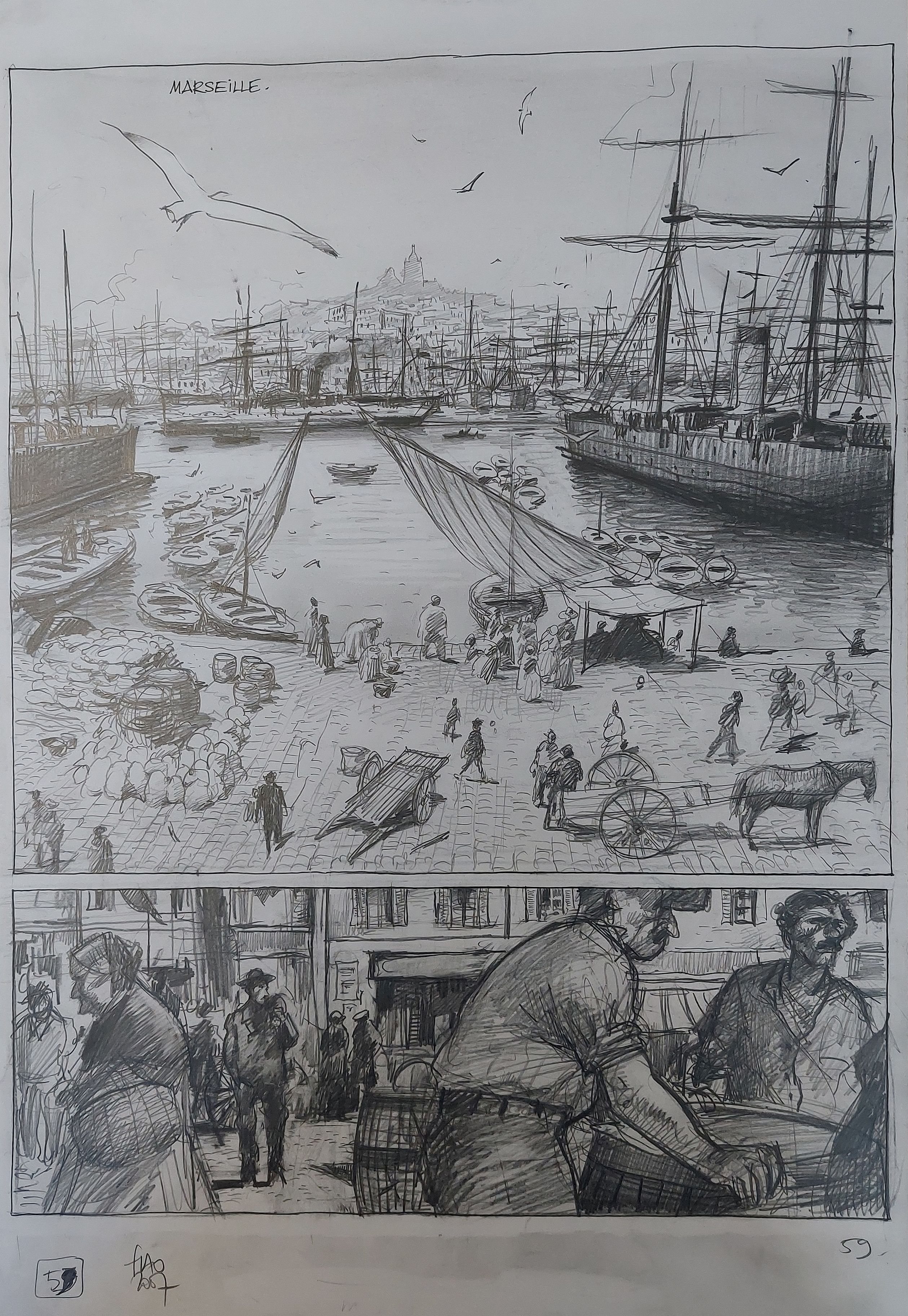 Benjamin Flao, "La ligne de Fuite" - Marseille - Planche originale