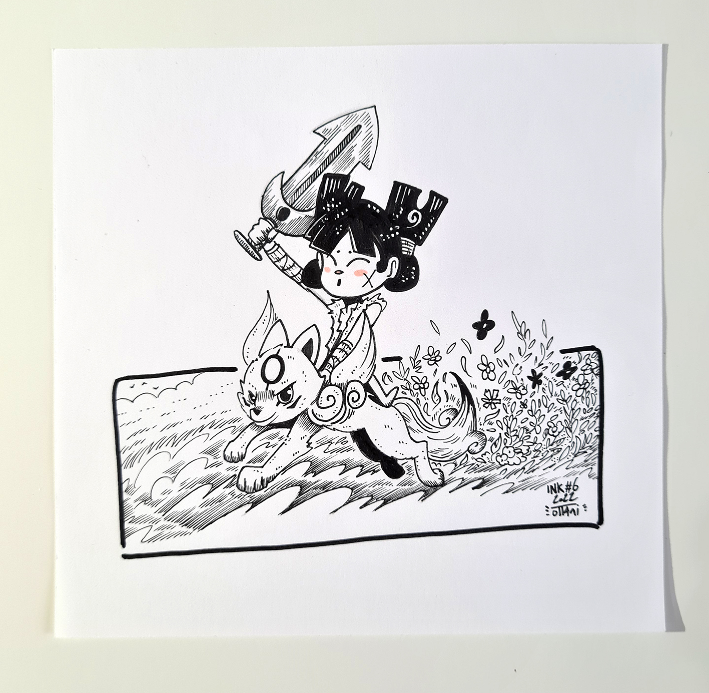 Dessin original de l'Inktober 2022 : Okamiden par oTTami ! - Illustration originale