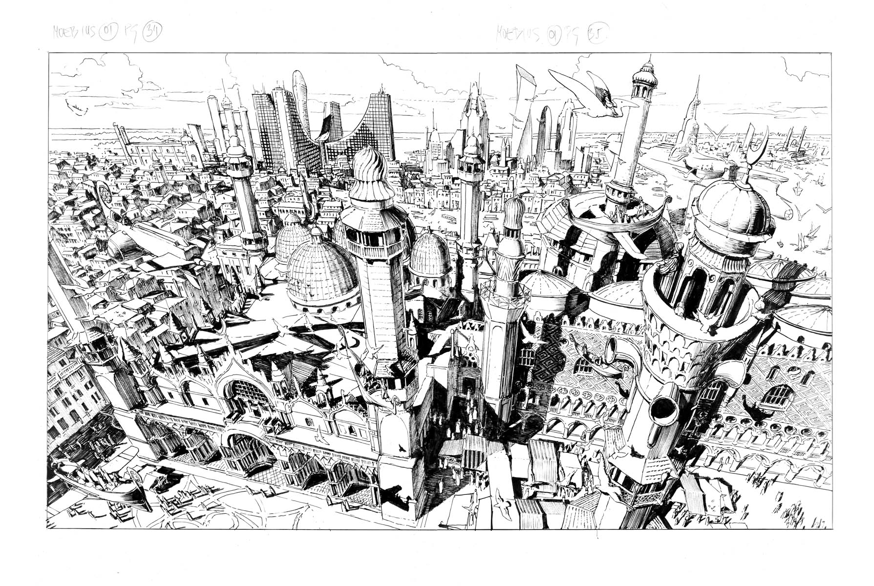 En vente - Igor Kordey, Mobius tome 1 - double planche 34-35 - Planche ...