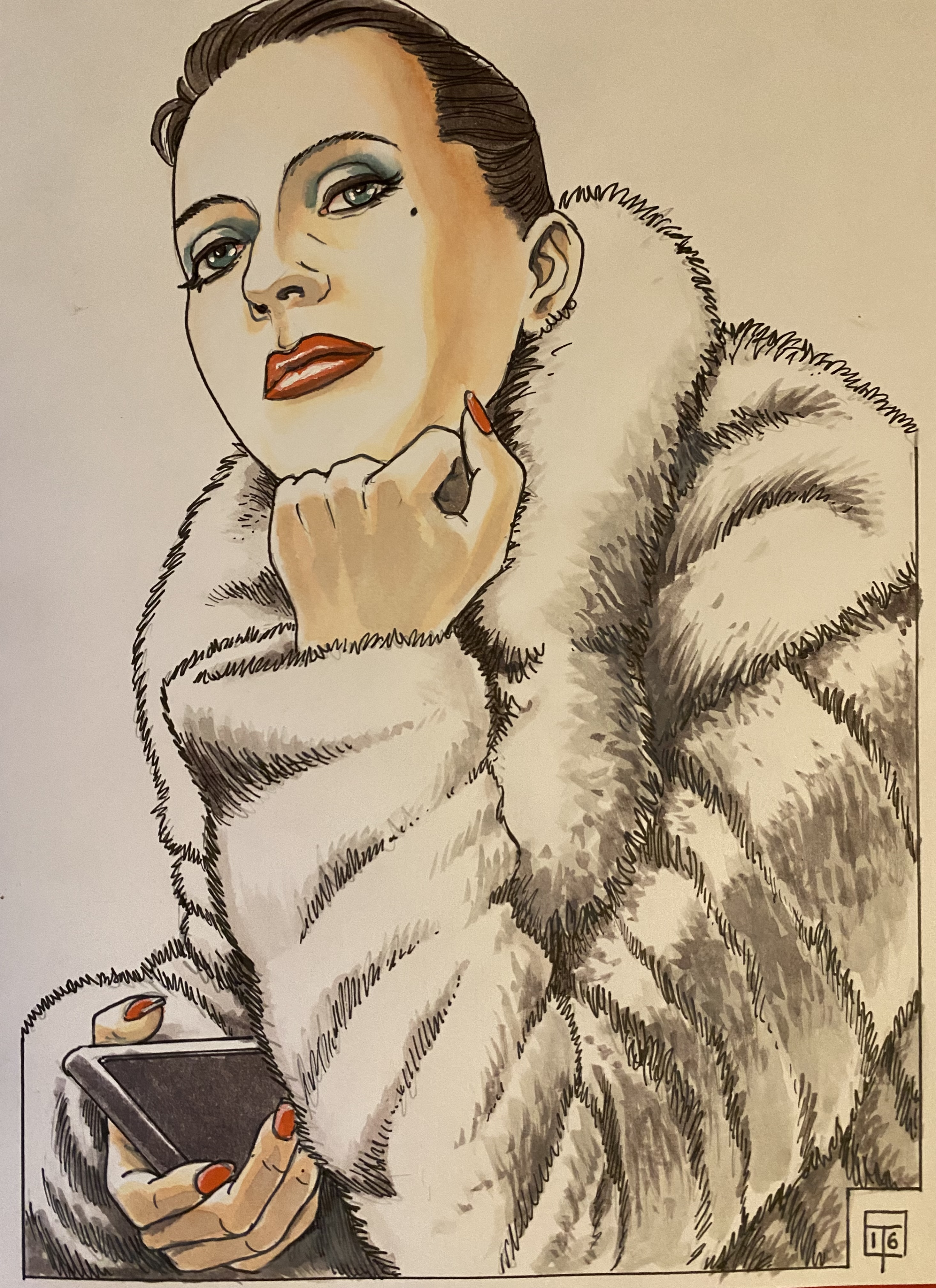 Femme à la fourrure par Franck Tacito - Illustration originale