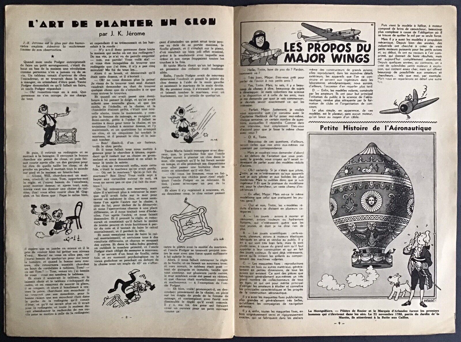 Hergé - Published Major Wings Drawing - Planche originale