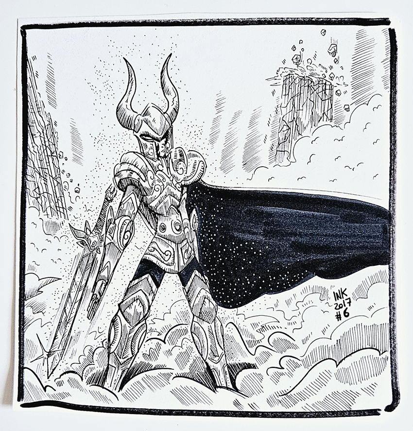 En vente - oTTami, Dessin original de l'Inktober 2017 : Shura Chevalier d'Or du Capricorne ...