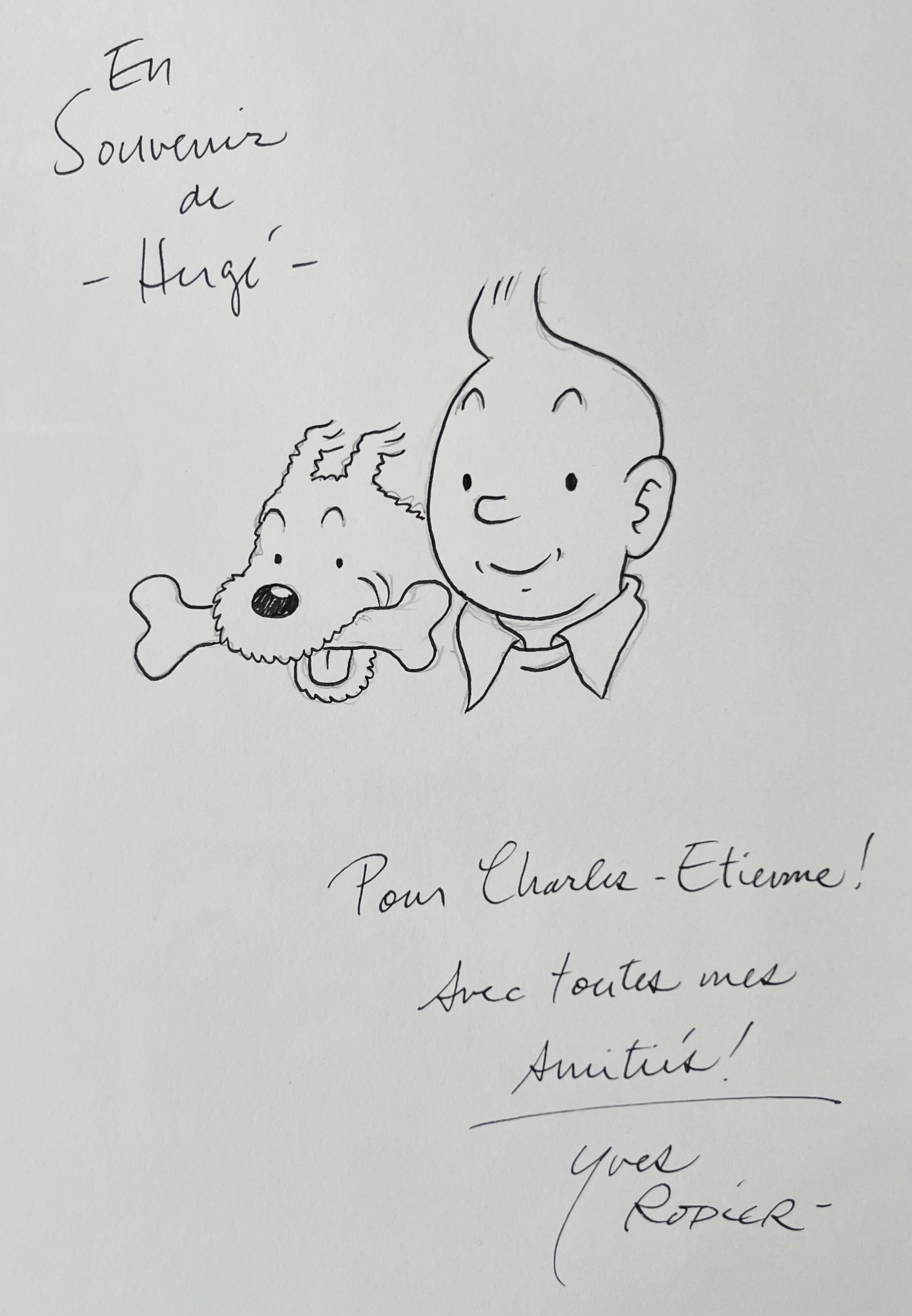Tintin par Yves Rodier, Hergé - Dédicace