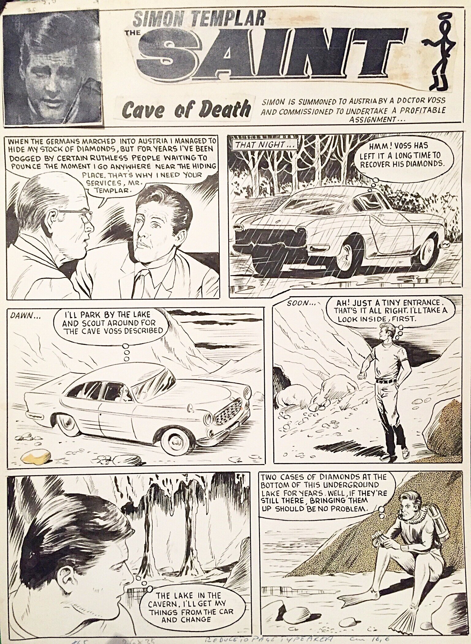 Salvador, Simon Templar the Saint, Cave of Death, page de titre, 1969. - Planche originale