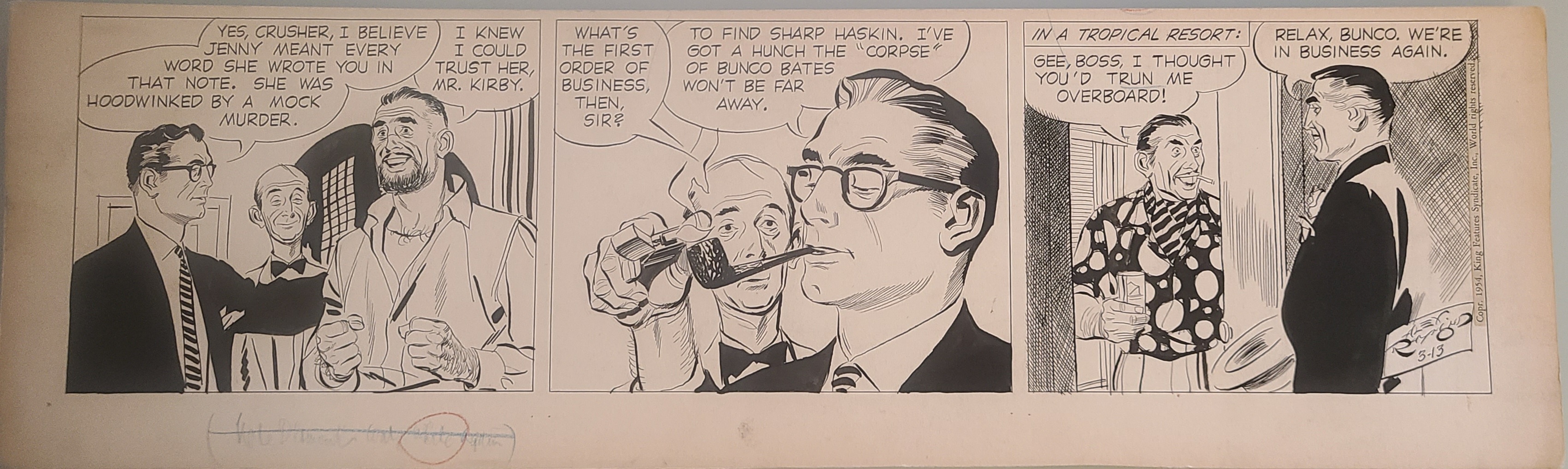 Alex Raymond, Rip Kirby - La fille du calendrier - Planche originale