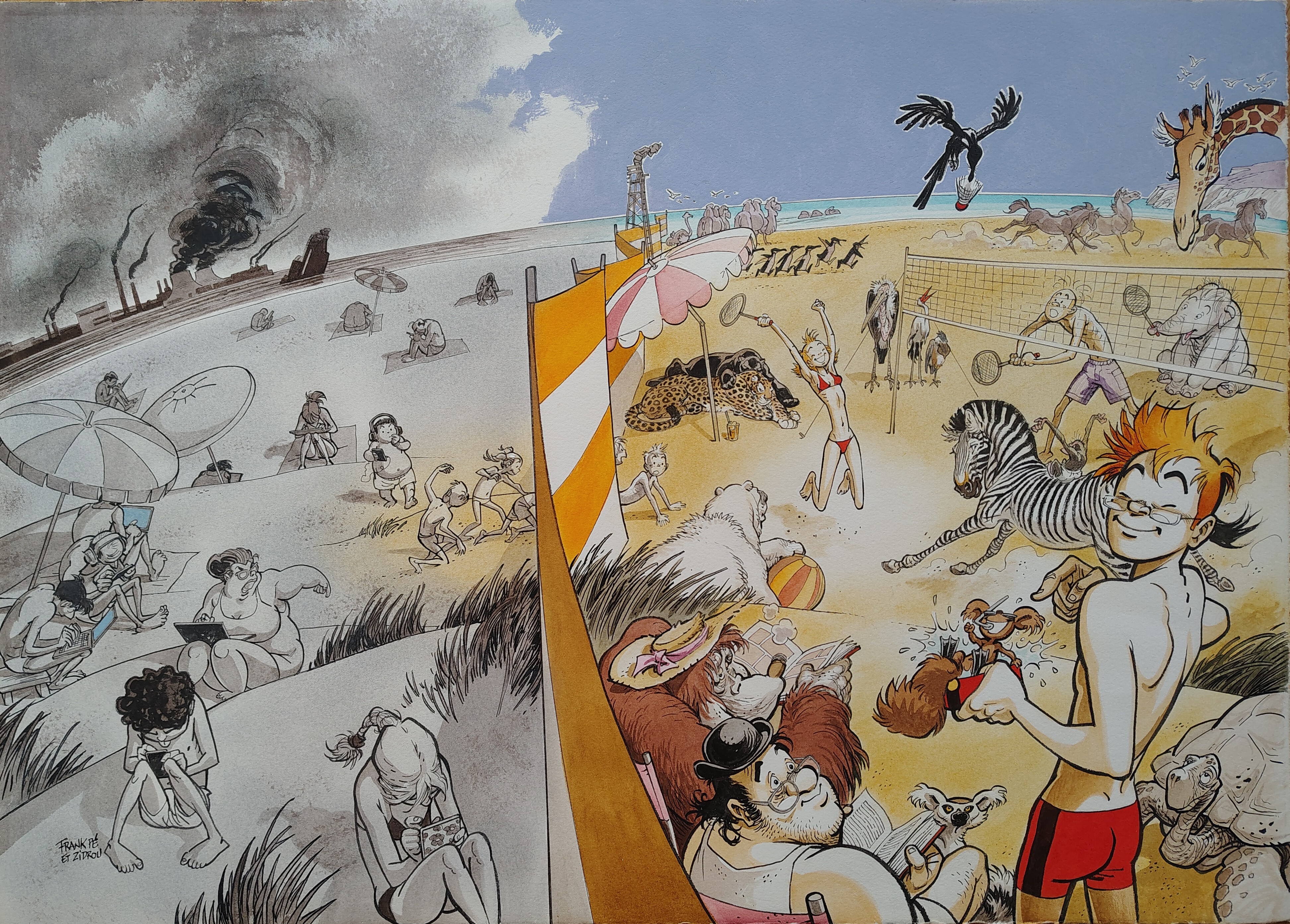 Frank Pé Spirou double couverture du magazine Spirou - Couverture originale