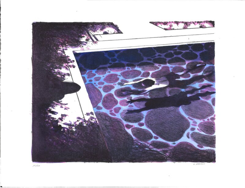 En vente - Grégory Mardon - Piscine - Illustration originale